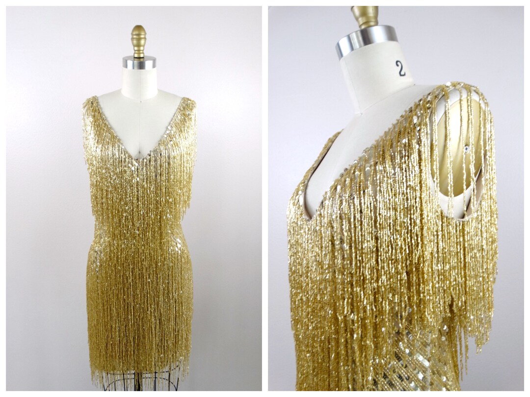 All Over Fringe Beaded Sequin Dress // Fringed Gatsby Flapper Dress ...