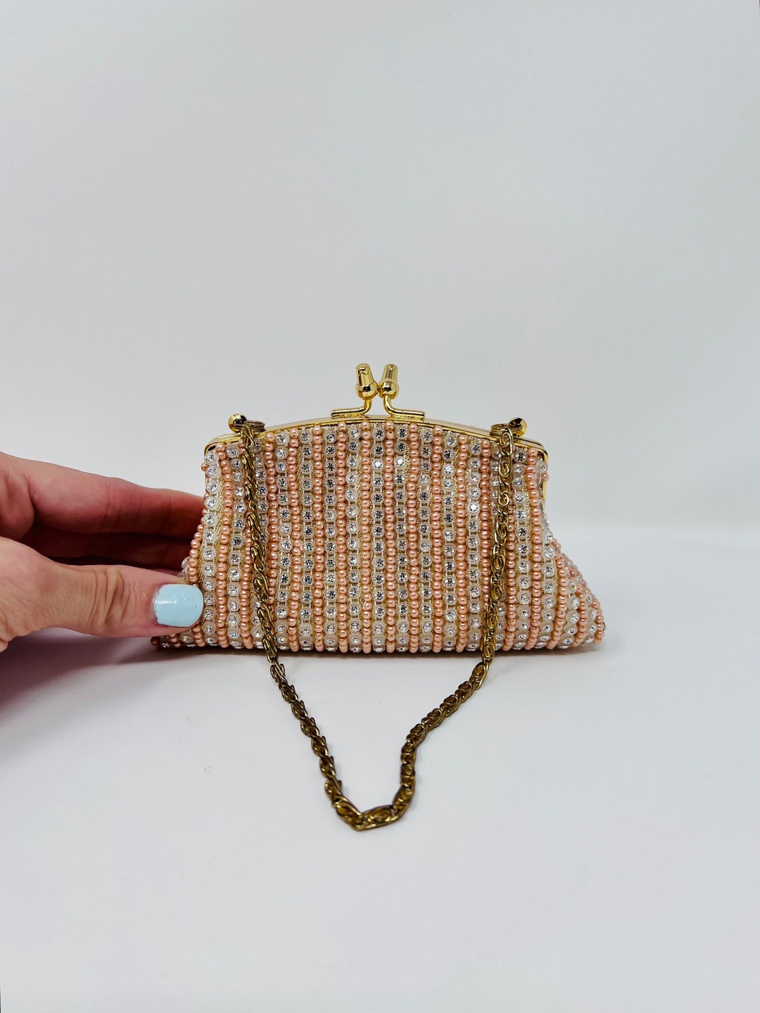 Marshall Fields Rhinestone Beaded Kiss Lock Coin Purse // Diamond ...