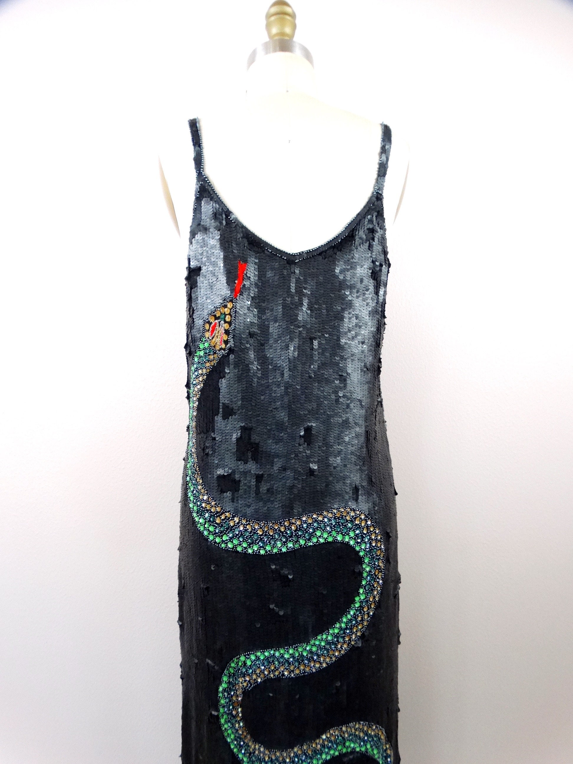RARE Sequined Snake Dress / Unique Sequin Dress / Matte Black | Etsy