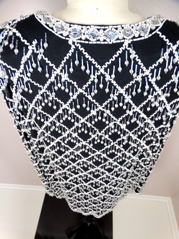 HEAVY Teardrop Fringe Beaded Jacket / Clear Bead Embe… - Gem