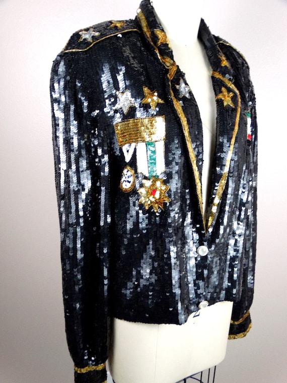 Military Style Sequin Jacket // 80s Star Bomber Jacke… - Gem