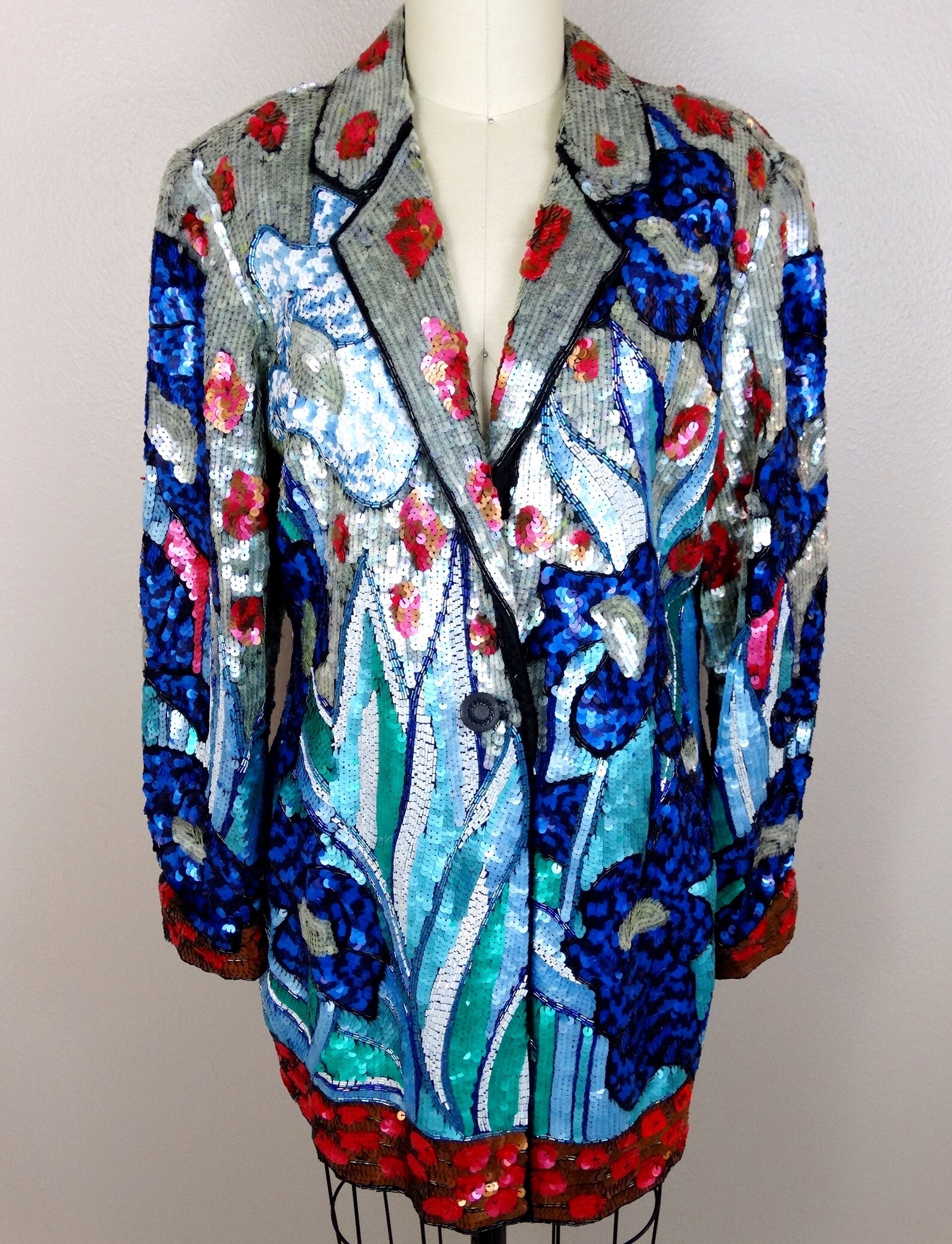 RARE Couture Beaded Jacket / Novelty Floral Art Scene Sequined - Etsy