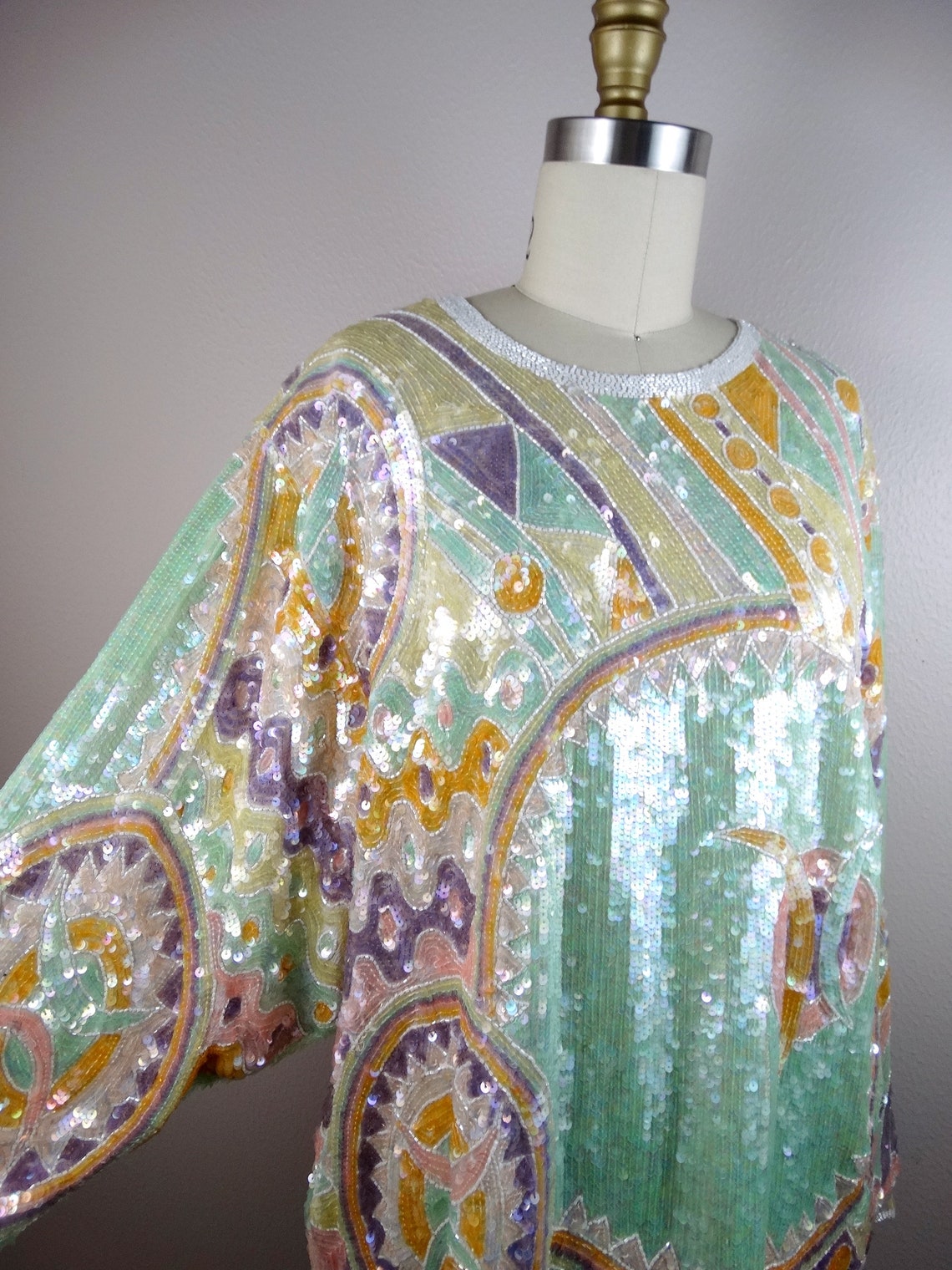 RARE Pastel Sequin Beaded Long Tunic Top Oversized Sequined | Etsy