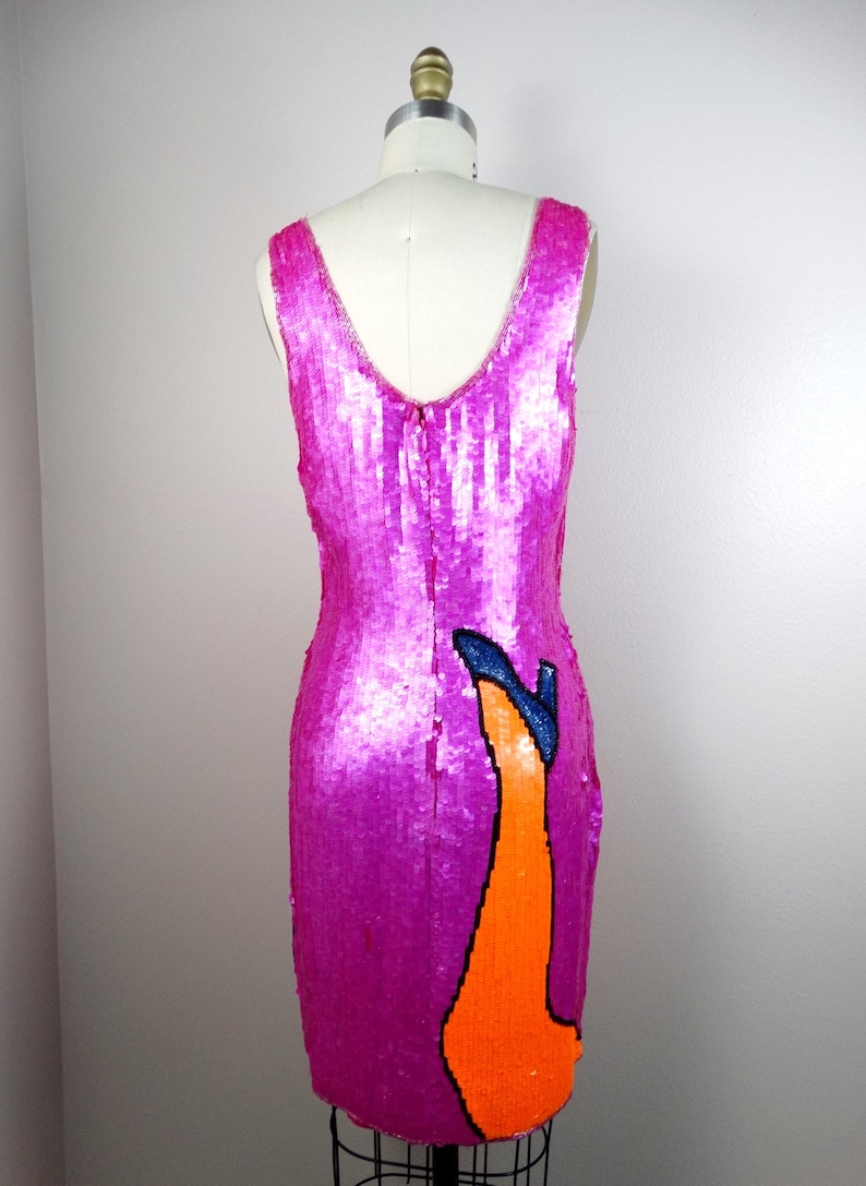 RARE Glamour Sequined Dress / POP ART Vintage Embellished Dress / Artsy Novelty Beaded Dress ...