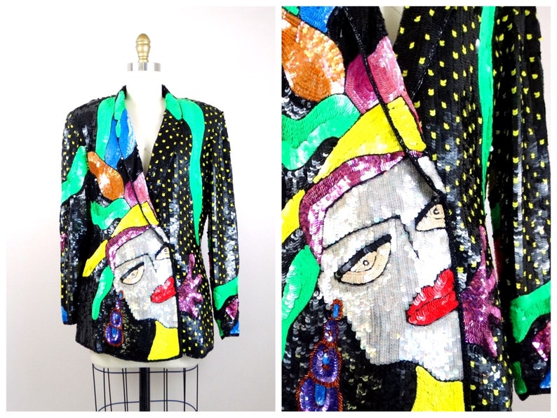 Funky Pop Art Sequin Blazer / Wearable Art Novelty Face Sequined Jacket ...
