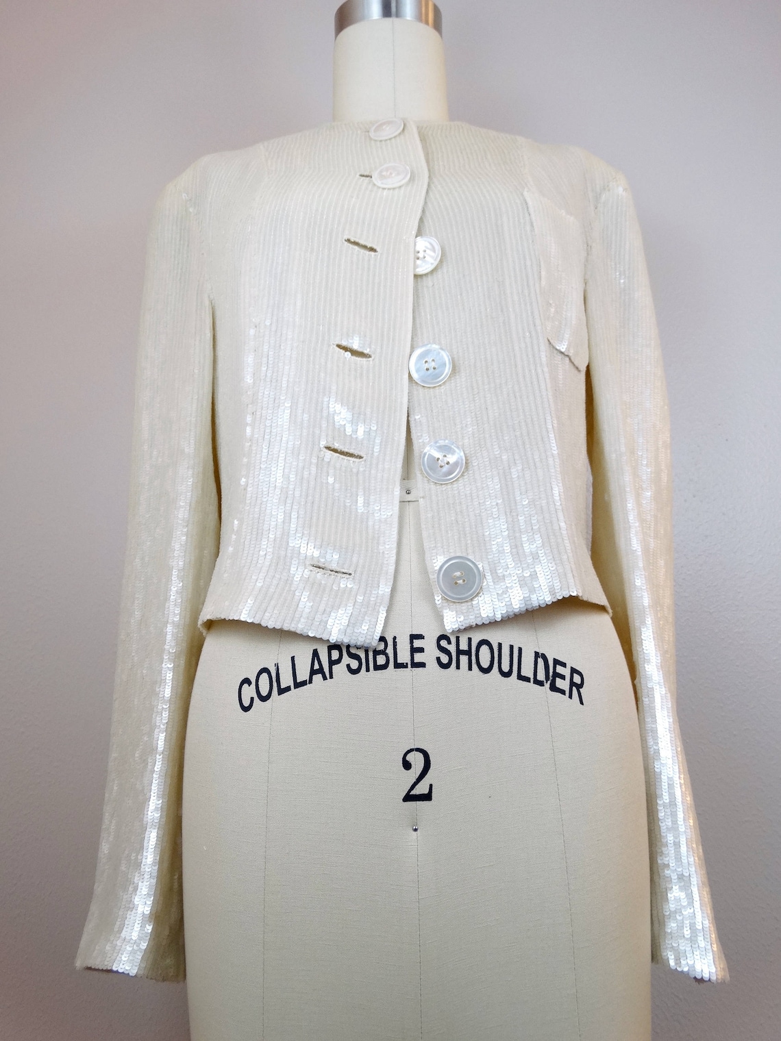 Pearlescent Couture Sequin Designer Jacket // Pearl White Silk Sequined ...
