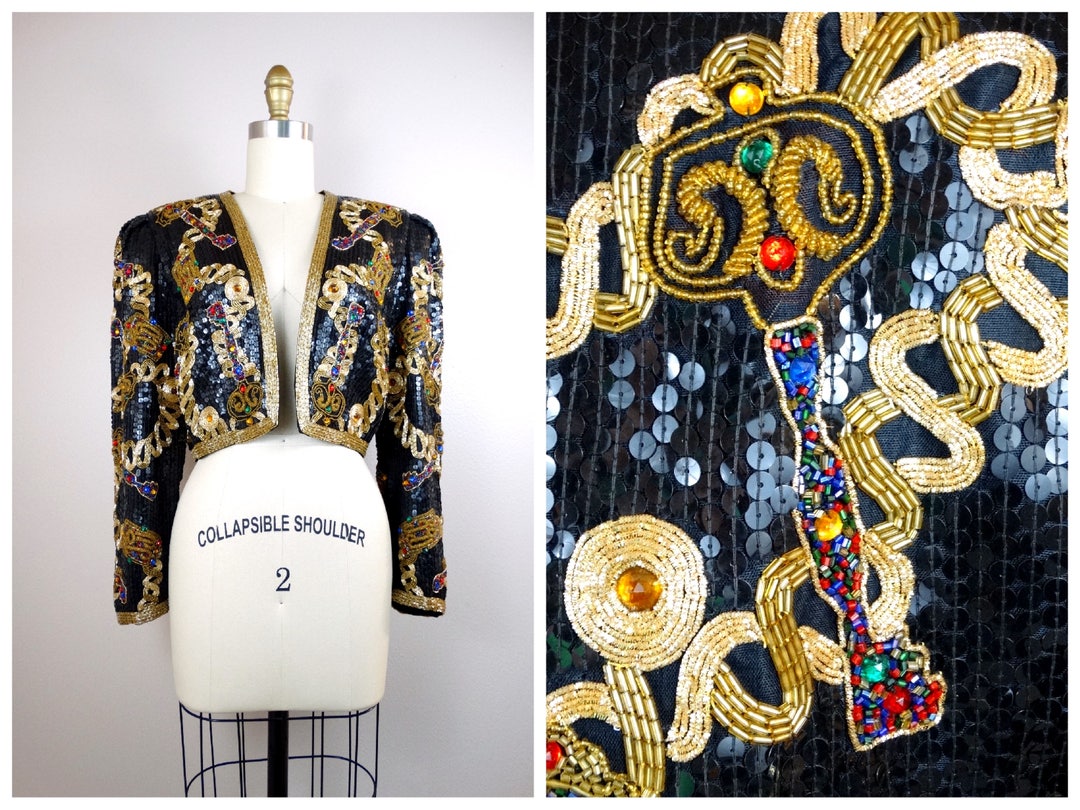 M/L Ornate Jewel Beaded Bolero / Bejeweled Sequin Cropped Jacket - Etsy