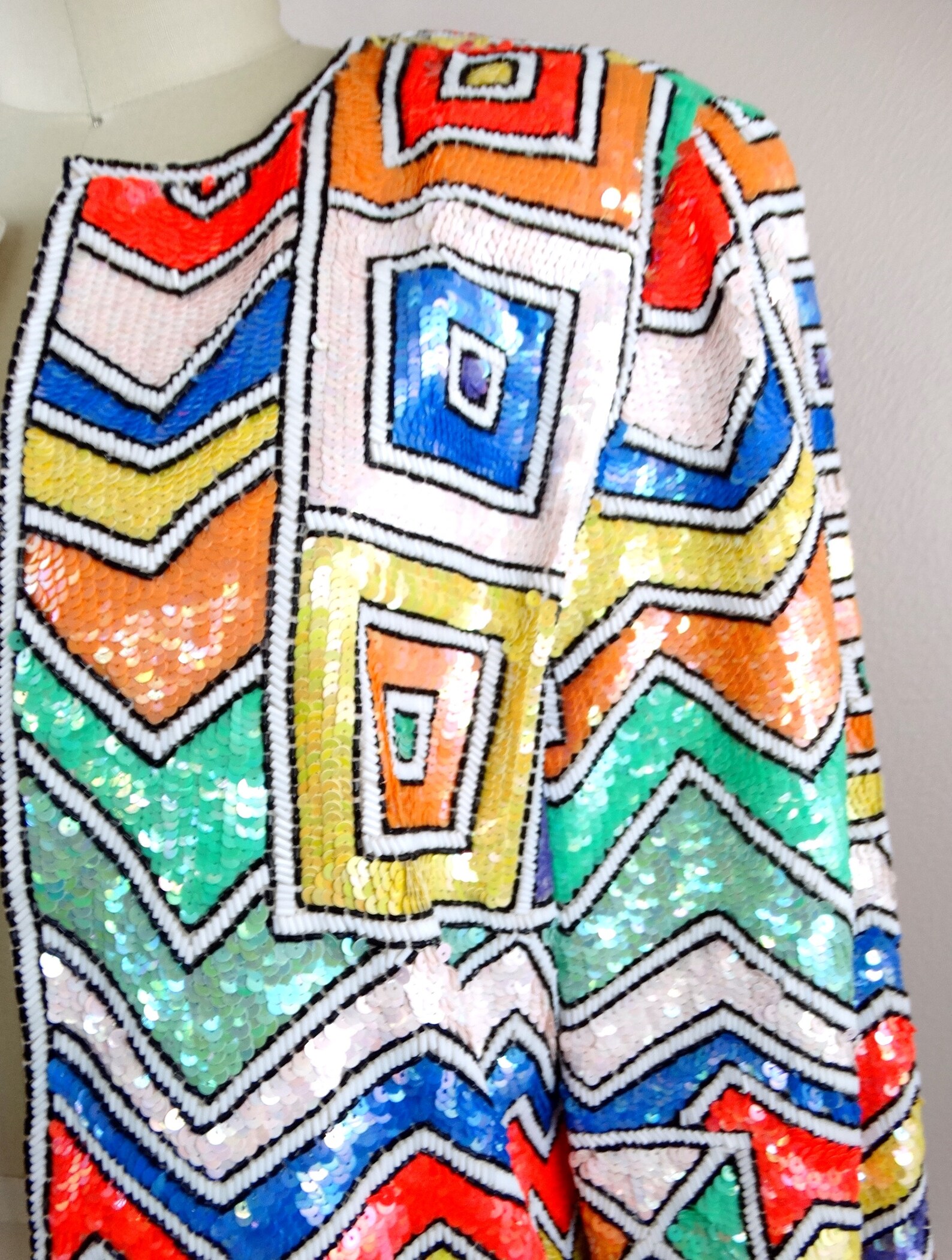 NEON Glam Sequined Beaded Jacket / Bright Color Block Novelty - Etsy