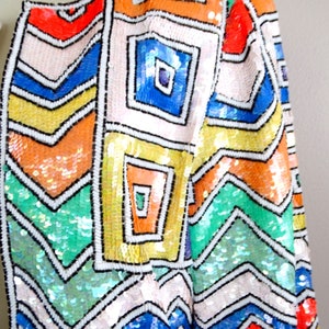 NEON Glam Sequined Beaded Jacket / Bright Color Block Novelty Sequin ...