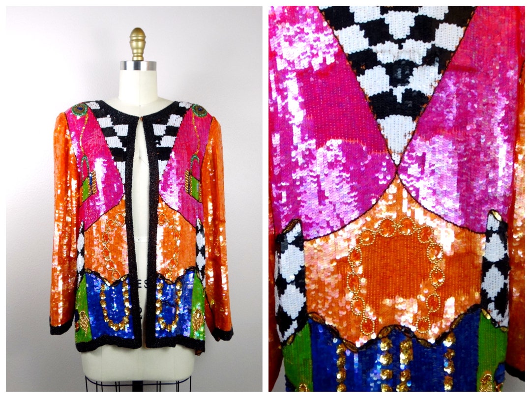 FASHIONISTA Sequined Jacket / Funky Retro Sequin Glam 80s Hot Pink and ...