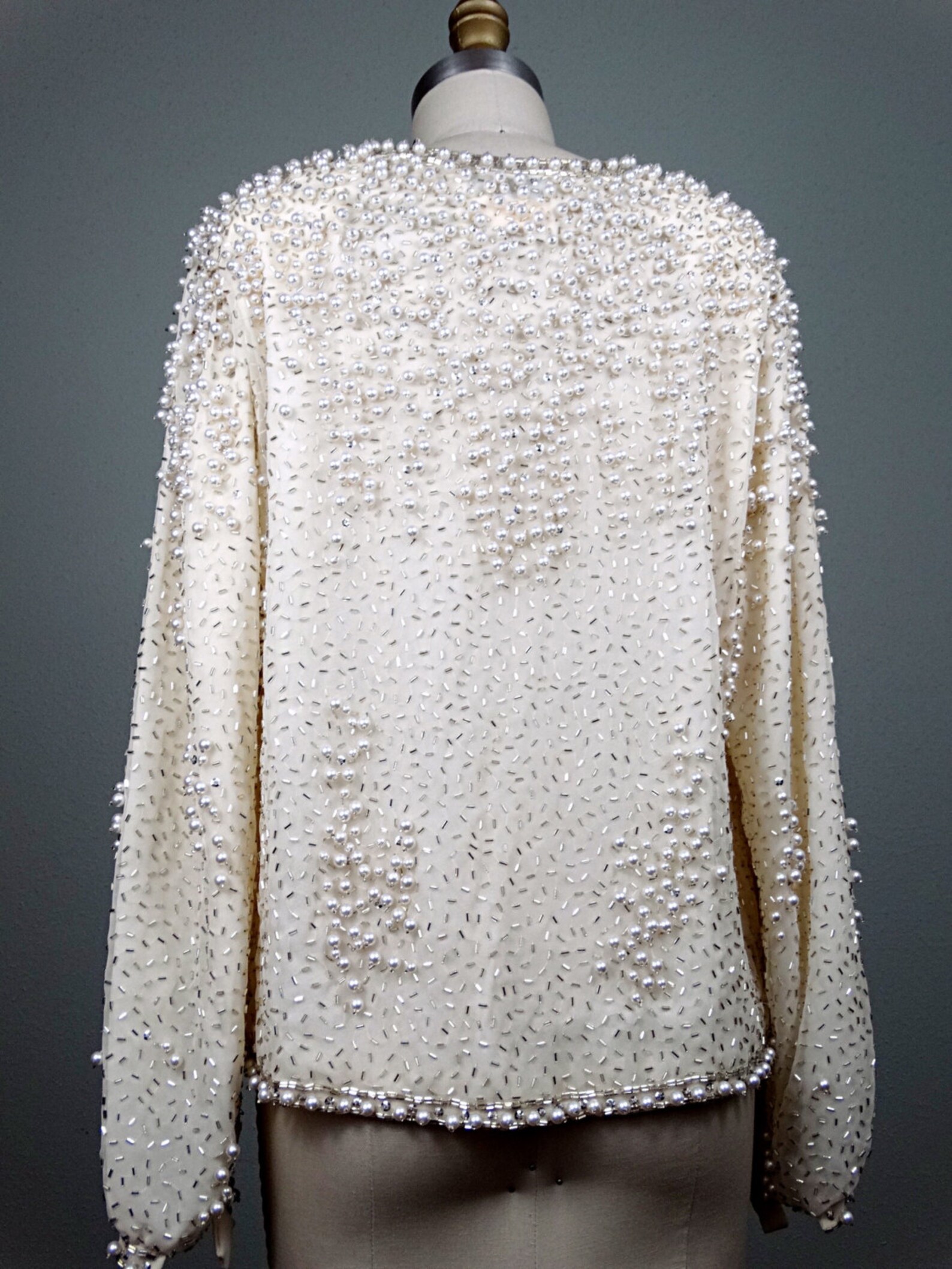 Vintage Pearl Beaded Sequin Jacket // Heavily Ivory White Beaded Silk ...