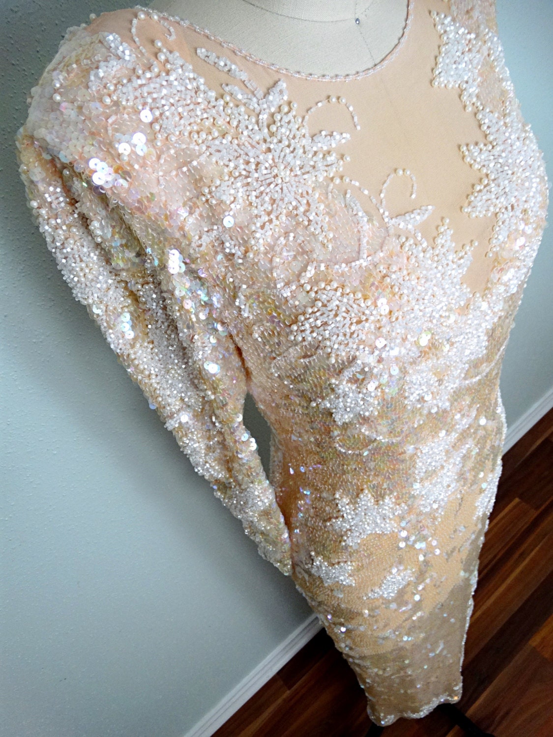 EXQUISITE Pearl Beaded Dress // Iridescent Pink Peach Sequin - Etsy