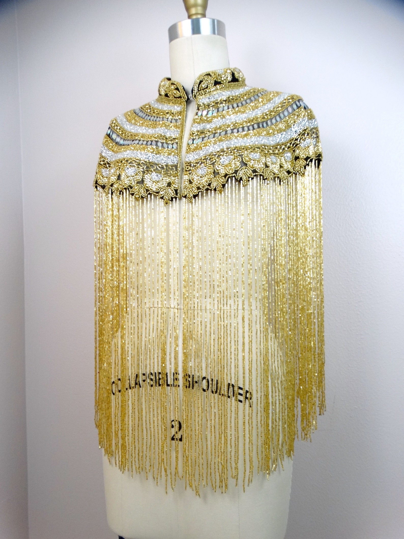 Glass Beaded Fringe Capelet // Gold Fringed Beaded Poncho Cape - Etsy