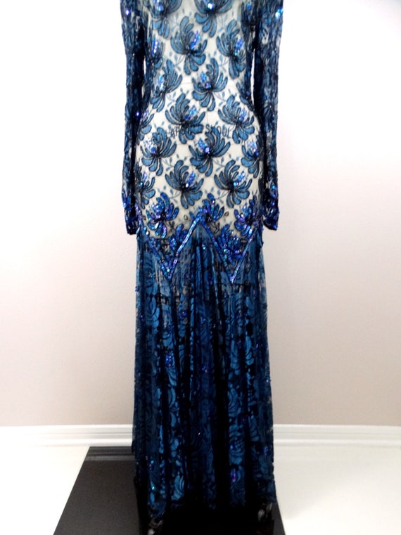 70s 80s Sequin Embellished Sheer Gown // Completely S… - Gem