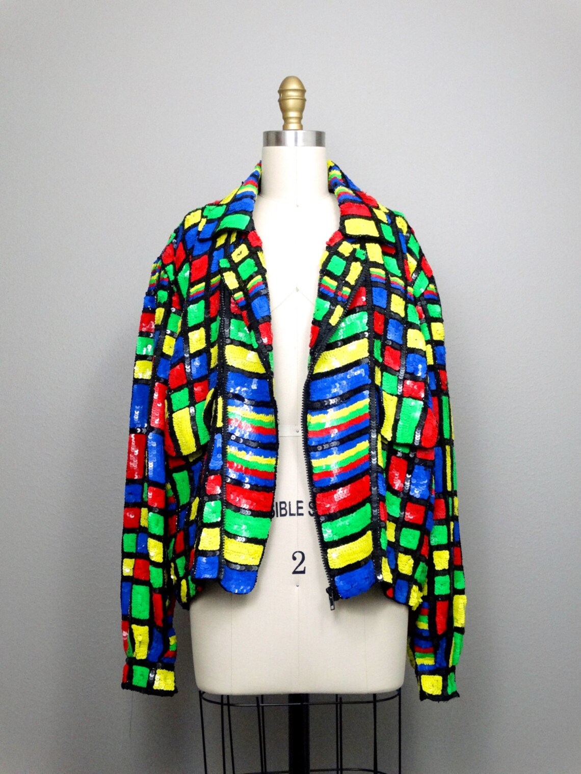 80s Color Block Sequined Moto Jacket / Bright Retro Sequin - Etsy