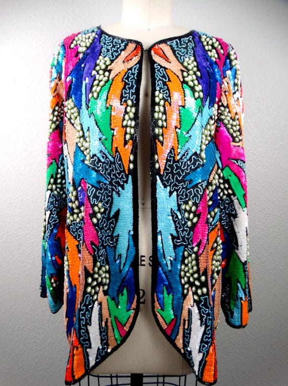 RARE Vintage Beaded Jacket / Retro Sequin Embellished… - Gem