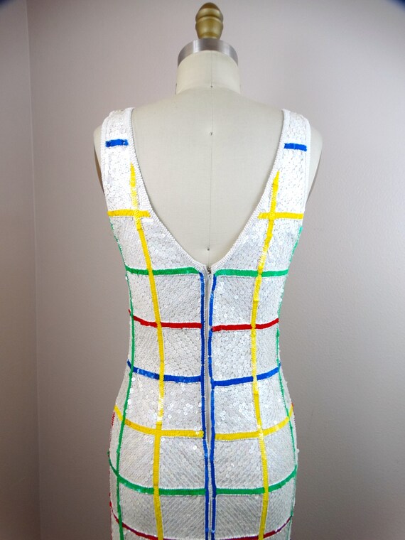 XS/S Retro Sequin Dress • Bright White Sequined Dress… - Gem