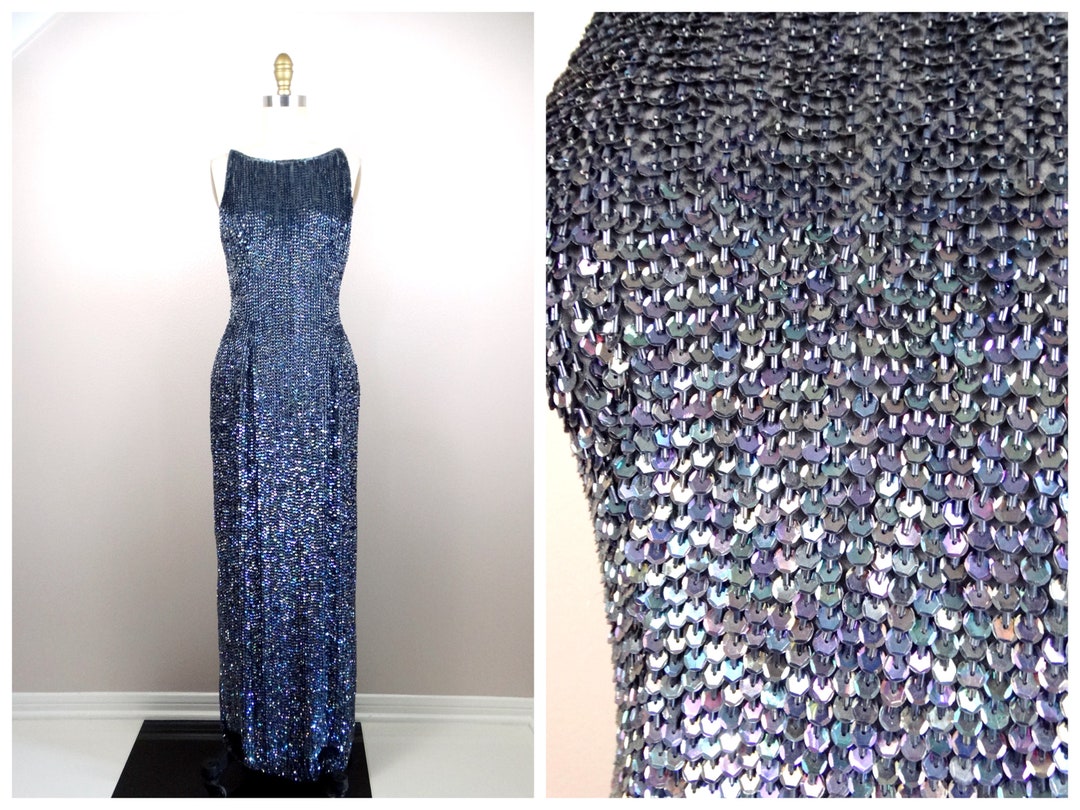 Oilslick Sequin Gown / Iridescent Black Sequined Full Length Dress - Etsy