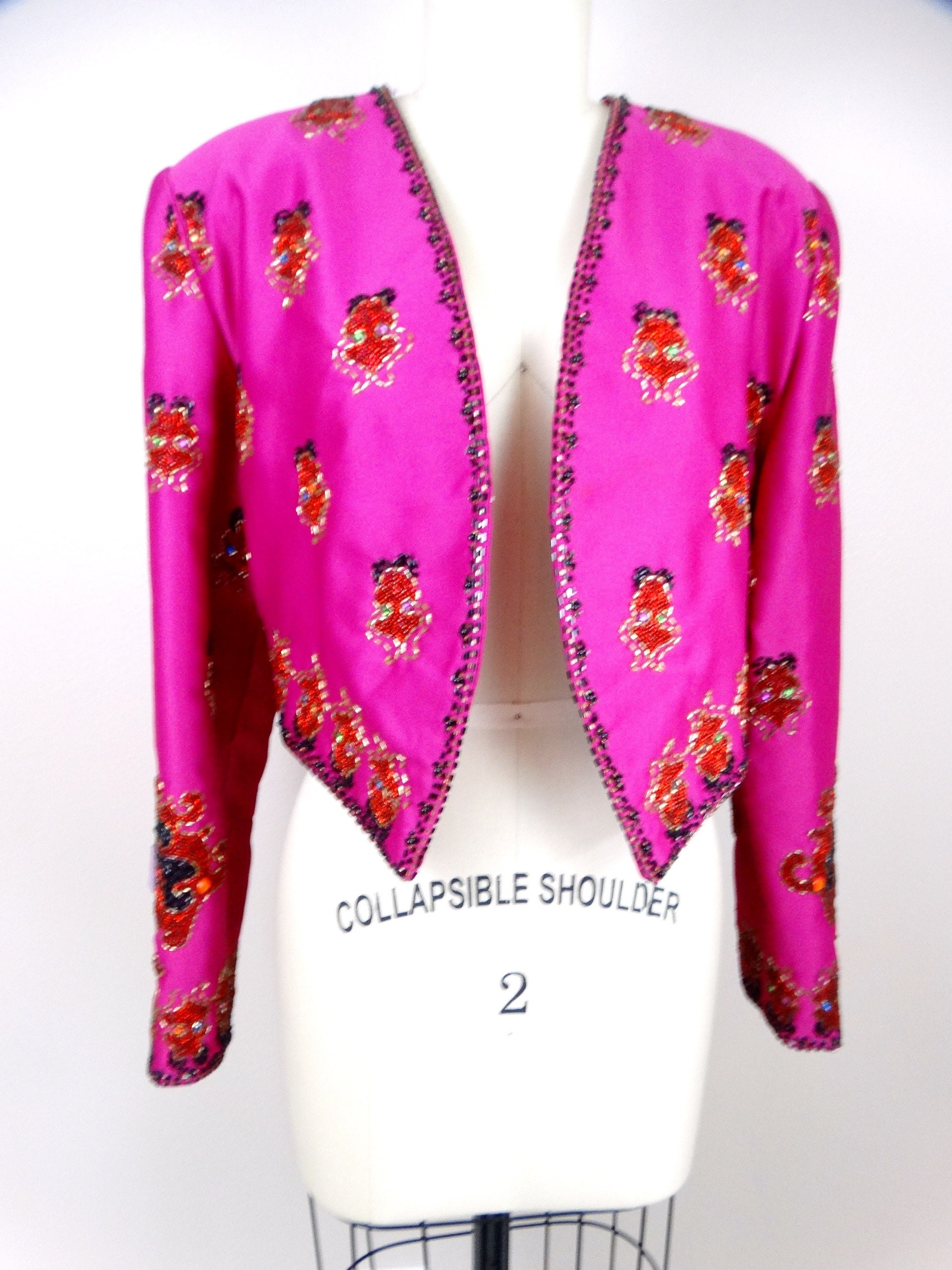 80s 90s Bejeweled Fancy Bolero Jacket / Jewel Beaded Bolero / Hot Pink ...