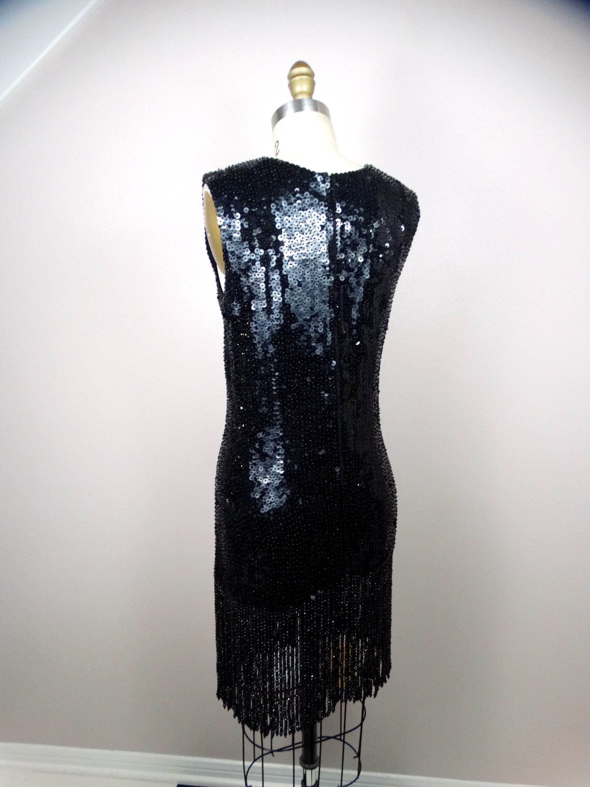 60s Valentina Fringe Beaded Micro Mini Dress // Vintage Black Sequin ...