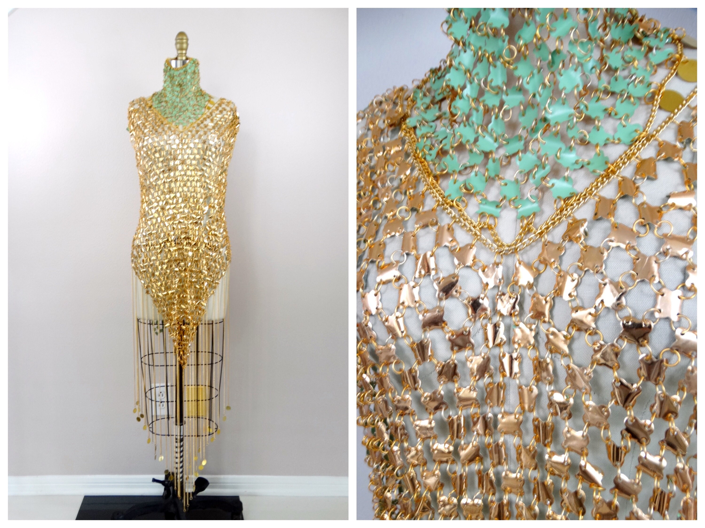 Vintage Chain Mail Dress // Light Metal Discs Mesh Dress // | Etsy