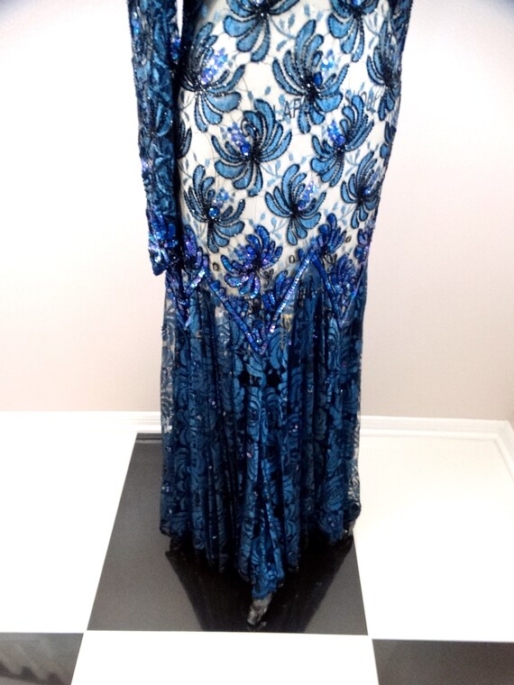 70s 80s Sequin Embellished Sheer Gown // Completely S… - Gem