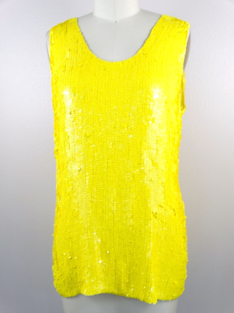 Bright Lemon Sequined Top // Neon Yellow Sequin Embellished - Etsy
