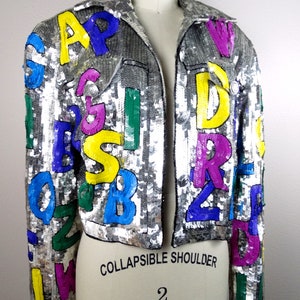 ALPHABET Letters Sequin Jacket | Retro Novelty Letter Sequined Cropped ...
