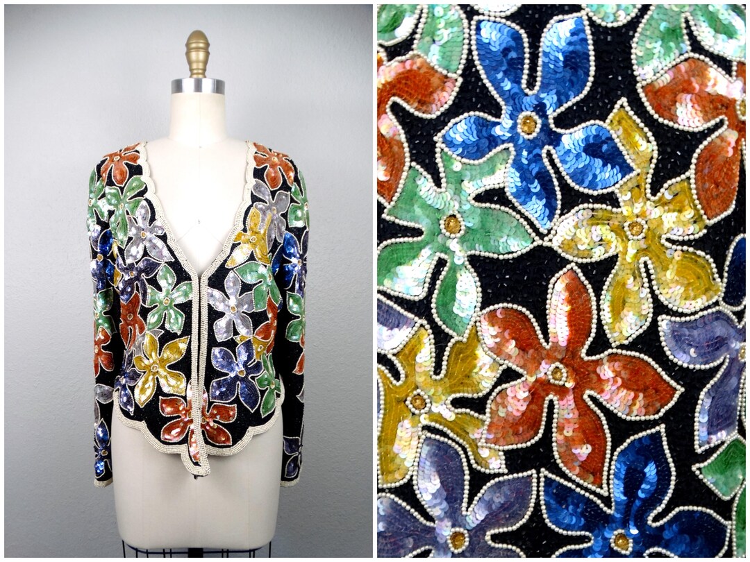 Pearl Beaded Garden Embroidered Jacket / FULLY Embellished Multicolored ...