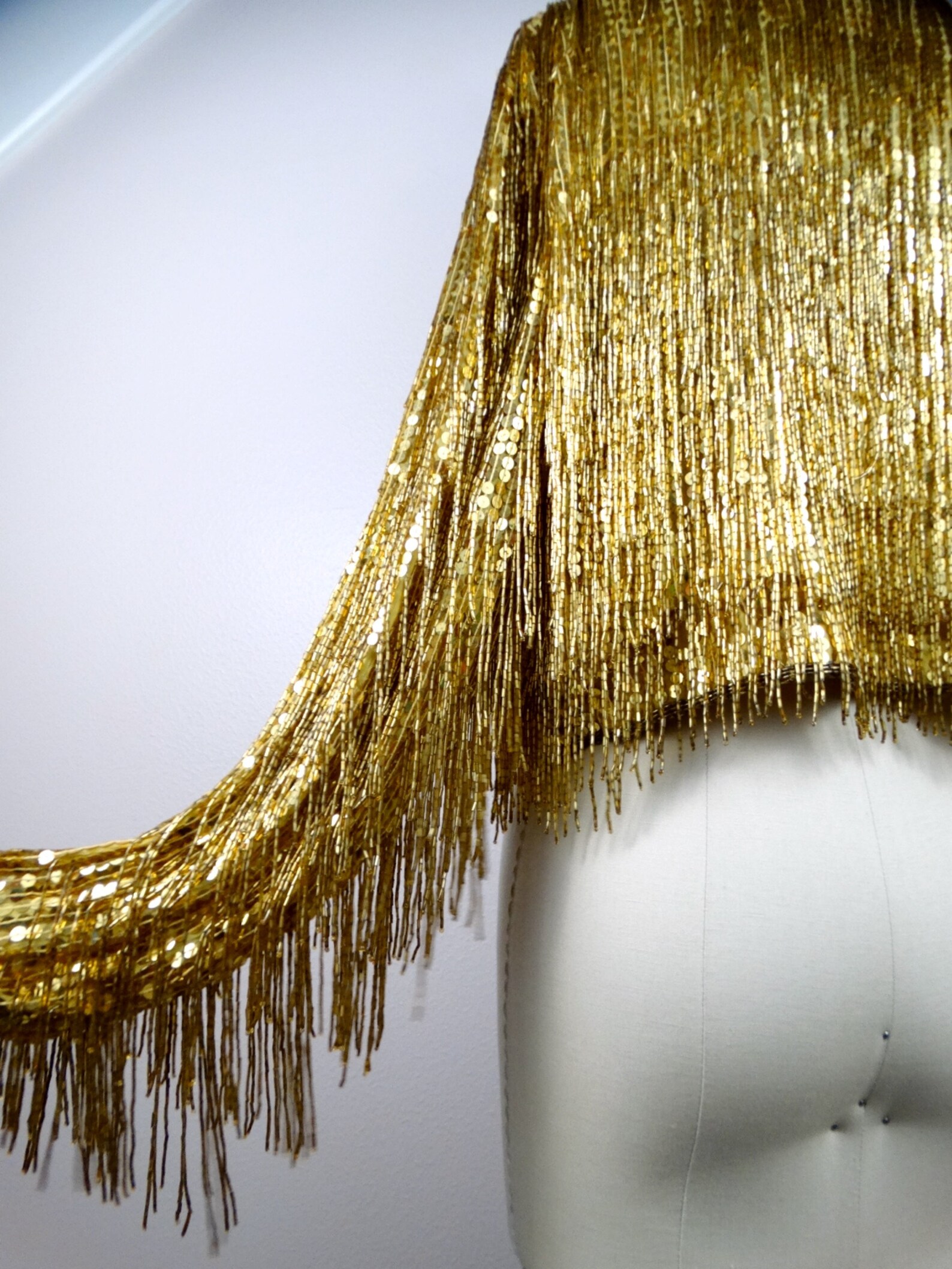 RARE Gold Fringe Beaded Bolero / HEAVY Tassel Beading Sequin Couture ...