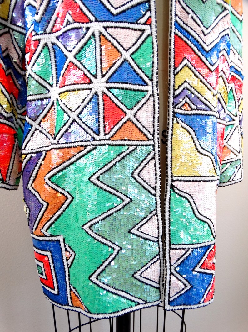 NEON Glam Sequined Beaded Jacket / Bright Color Block Novelty - Etsy