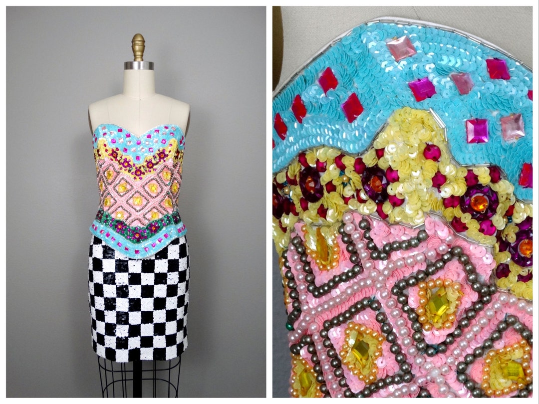 Whimsical Jewel Sequin Bustier // Pastel Pearl Beaded Sequined Bustier ...