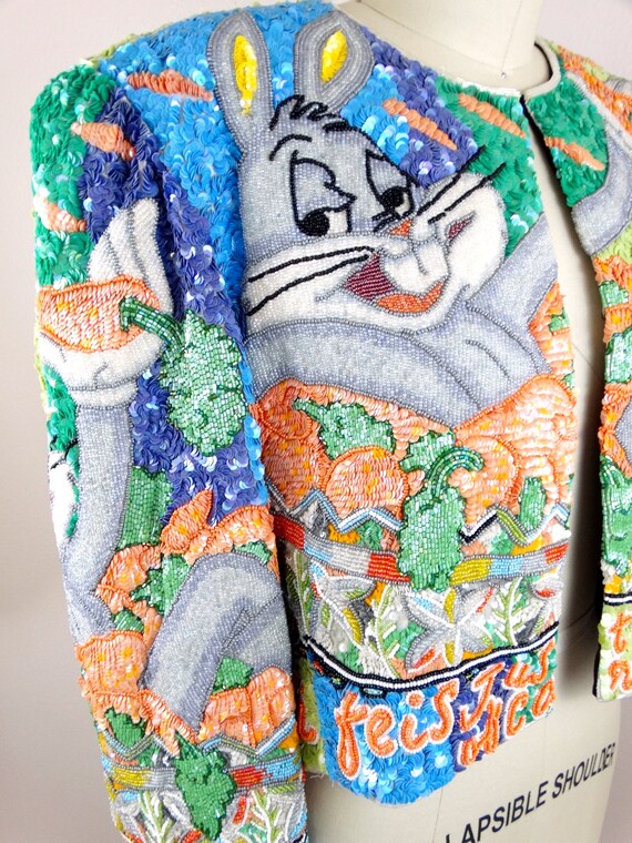 90s Cartoon Sequin Embellished Jacket / 1990’s Novelt… - Gem