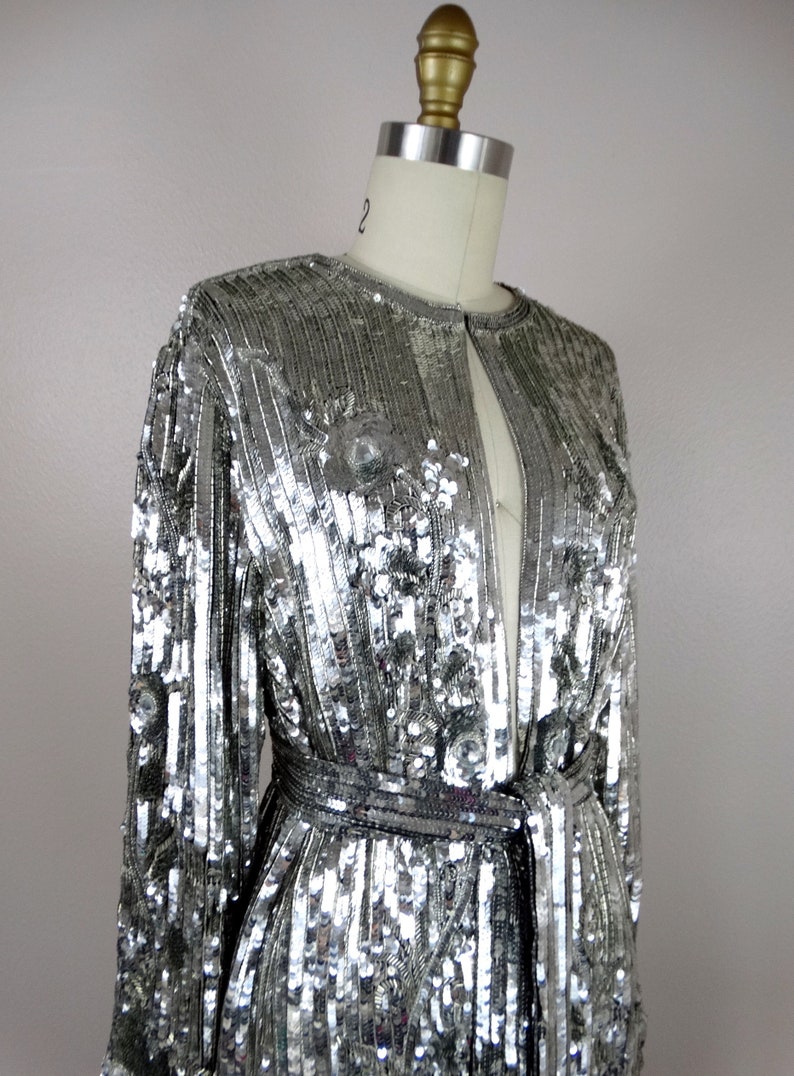 Flashy Sequin Open Top / Mirror Silver Sequined Embellished Glass ...
