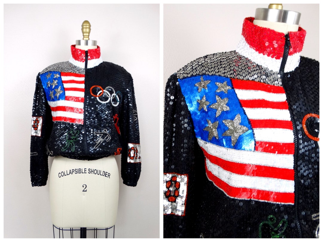 USA Olympic Sequin Cropped Jacket / Summer Olympics Sequined Beaded ...