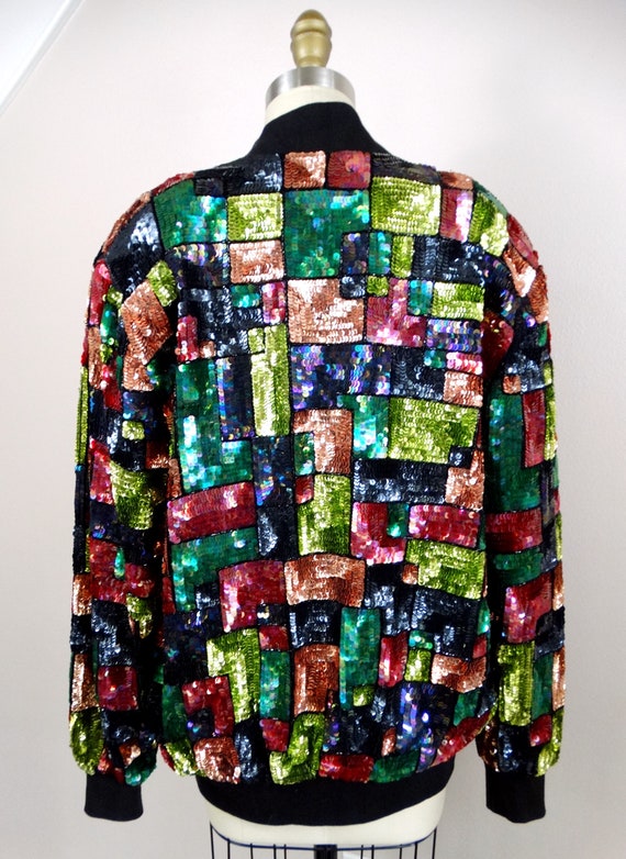 L/XL 80’s Retro Sequin Jacket // Colorful Colorblock … - Gem