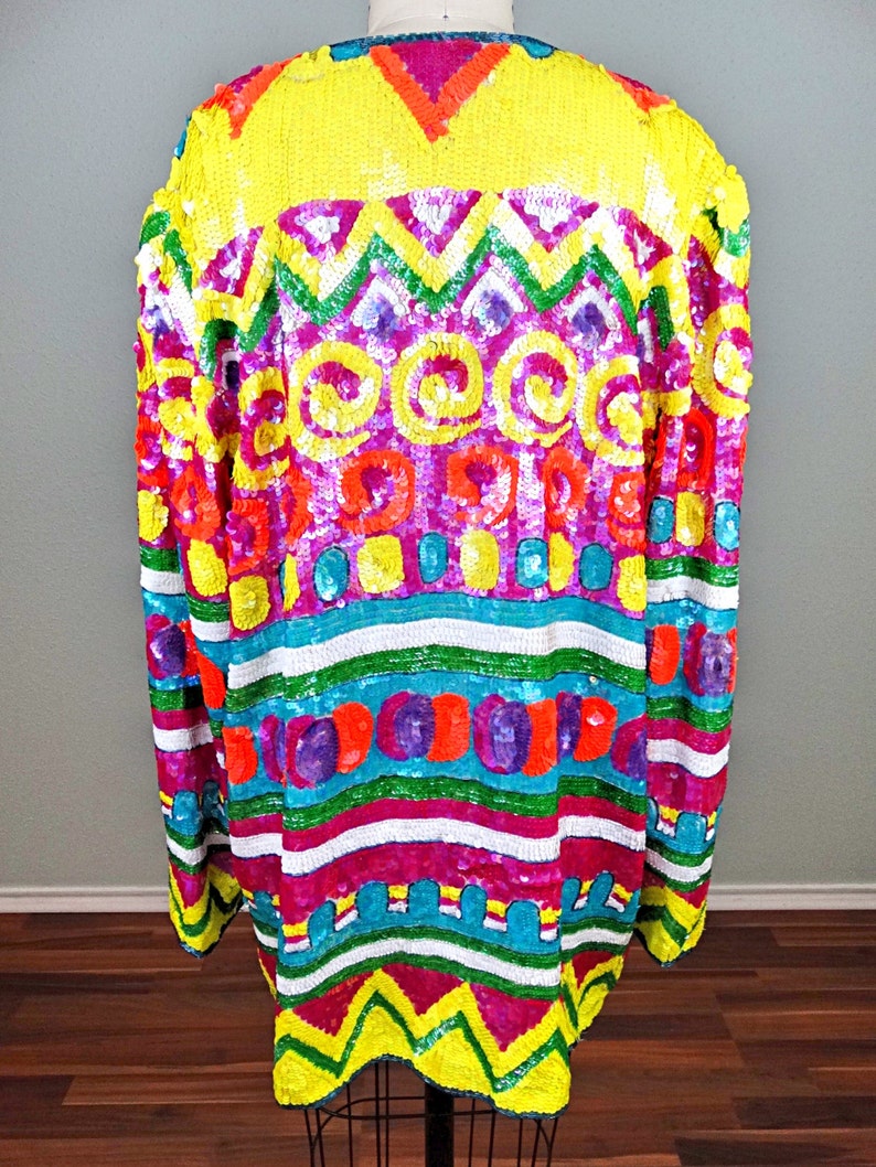 ELECTRIC Neon Sequin Jacket / 80s GLAM Pop Art Deco Bright Sequined ...