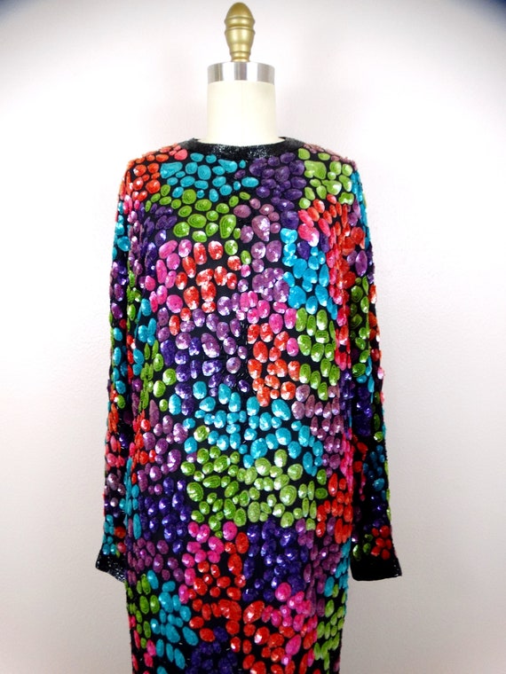 RARE Pebble Cluster Sequin Gown // Bright and Colorfu… - Gem