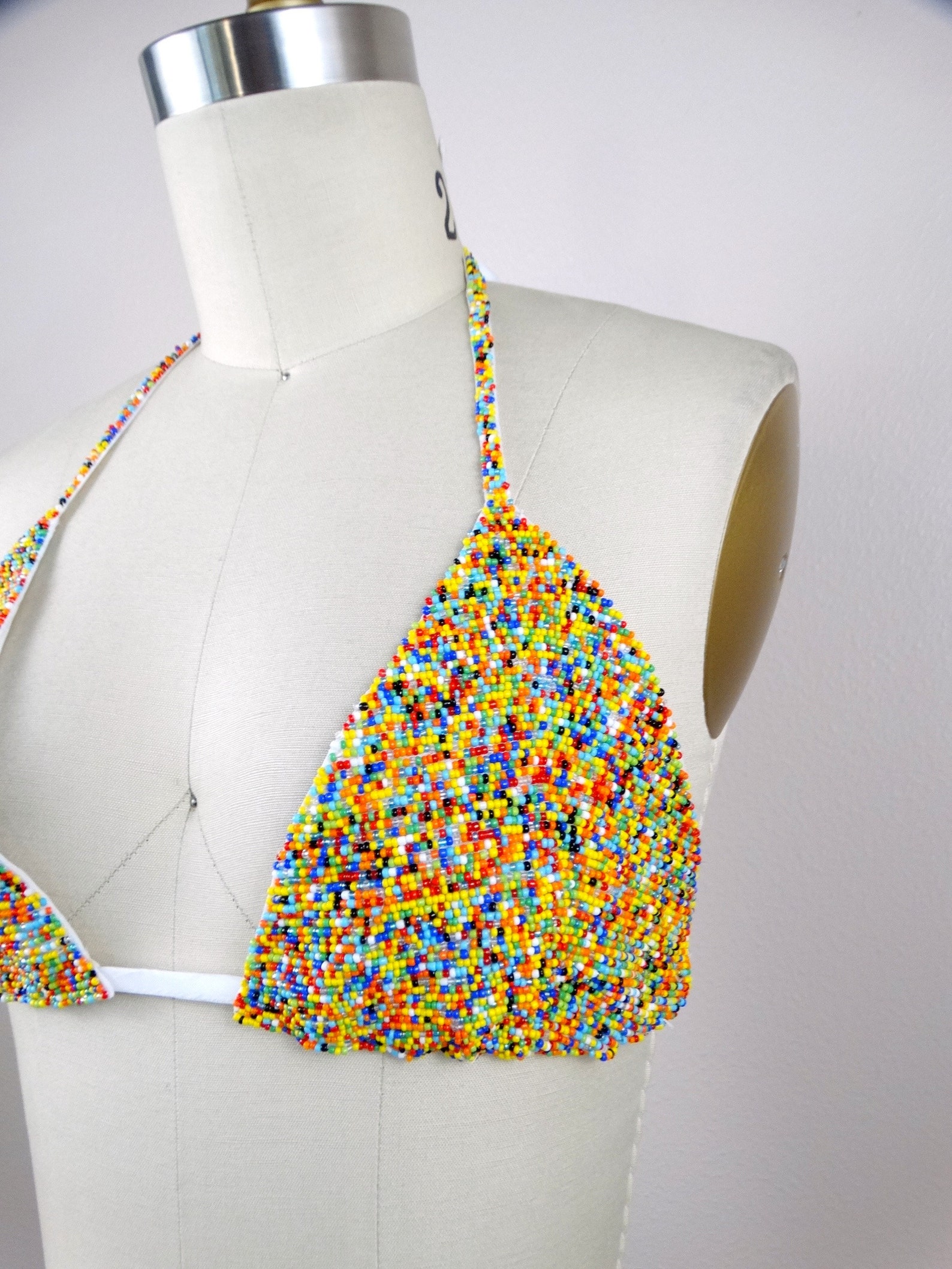 Hand Beaded Bra / Bright Bead Embellished Vintage Bra Top / Strappy ...