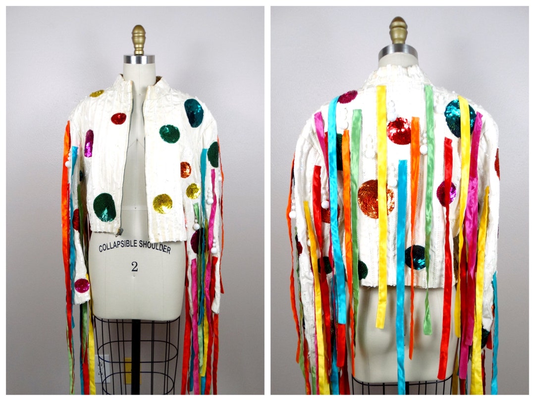 Funky Circus Performer Sequined Jacket // Rainbow Streamers - Etsy