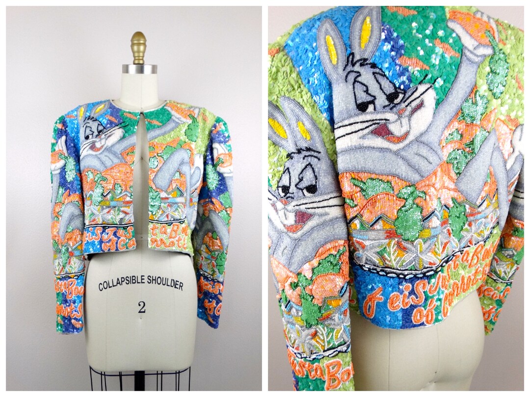 90s Cartoon Sequin Embellished Jacket / 1990’s Novelty All Sequined ...