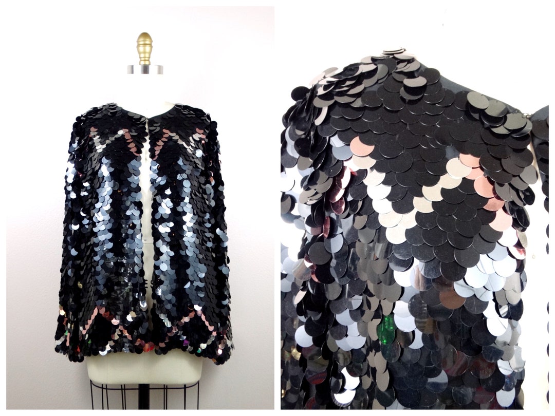 Flashy Paillette Jacket / Retro Black and Silver Sequin Jacket / Fully ...