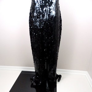 Liquid Sequin Embellished Gown / Jet Black Sequined Full Length Dress ...