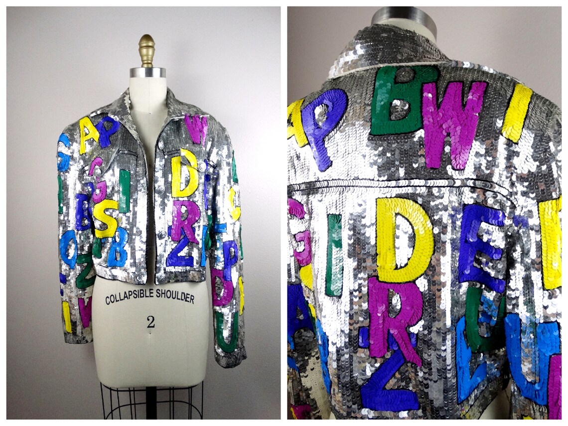 ALPHABET Letters Sequin Jacket // Retro Novelty Letter - Etsy
