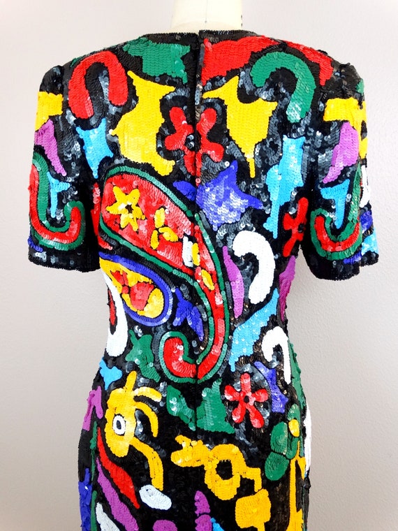 Funky Retro Sequin Dress / Psychedelic Neon Rainbow S… - Gem