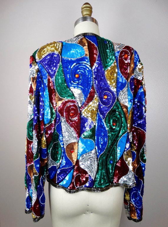 S/M Sequin Embellished Jewel Beaded Cardigan Shrug //… - Gem
