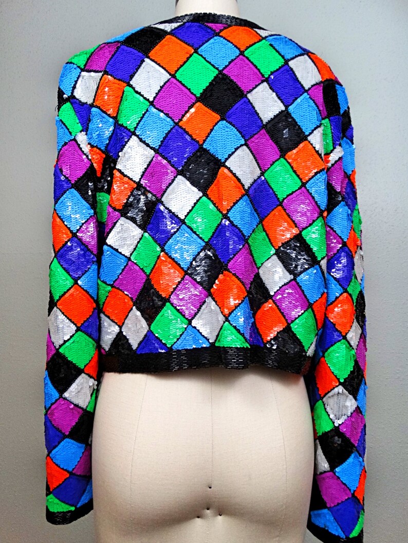 Color POP Sequin Checker Bolero // Neon Colorblock Sequin - Etsy