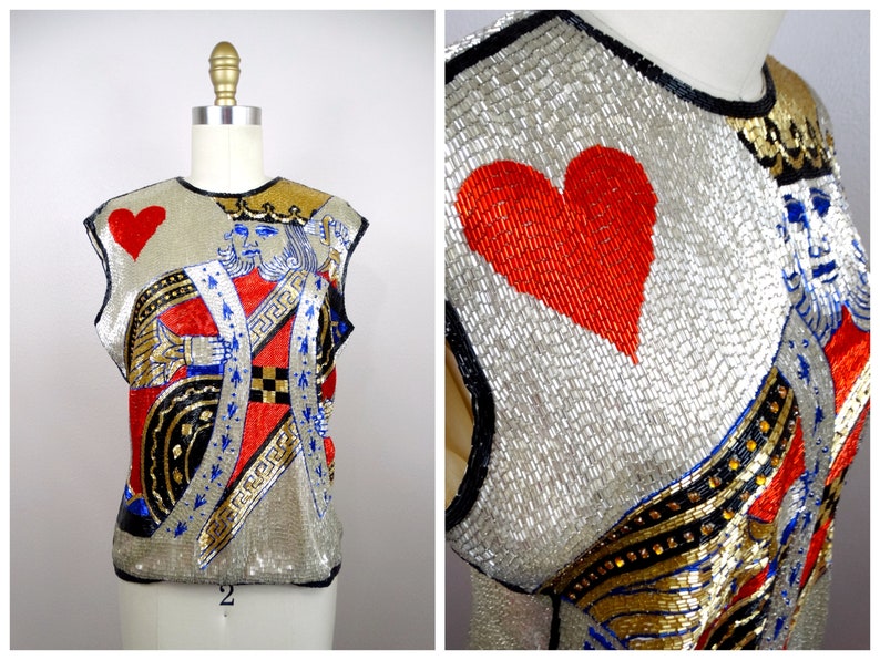 RARE King of Hearts Crystal Beaded Top // Vintage Haute - Etsy