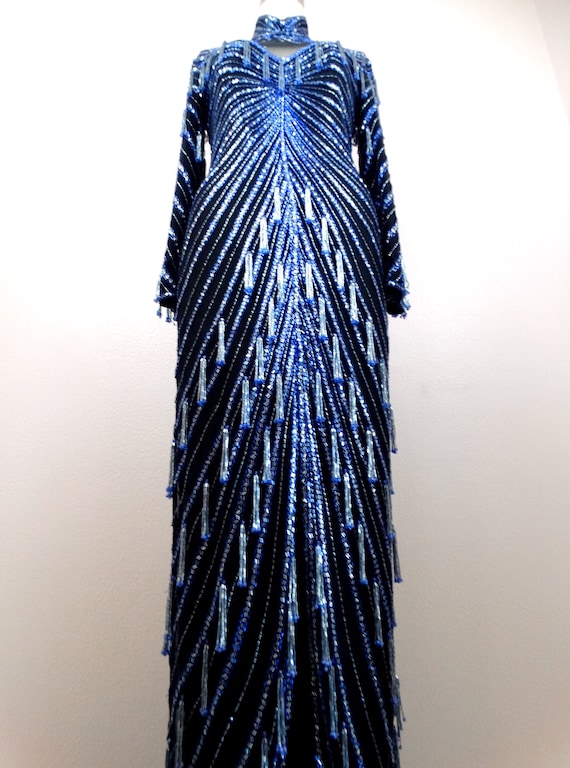 RARE Designer Couture Beaded Fringe Embellished Gown … - Gem
