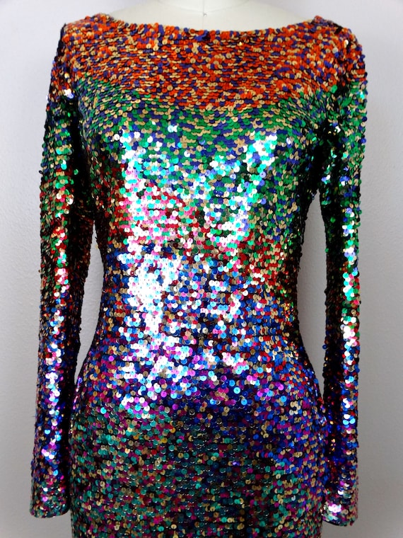 S/M Ombré Rainbow Sequin Dress // Gradient Sequined S… - Gem